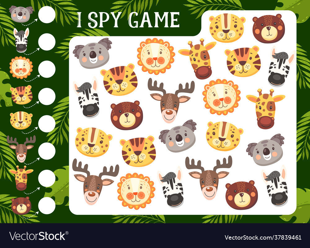 Kids i spy game with cartoon animals characters Vector Image