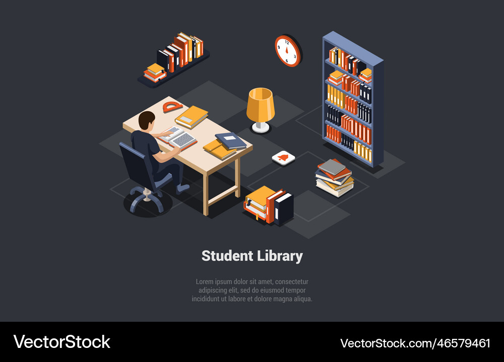 Media book library concept male character student Vector Image