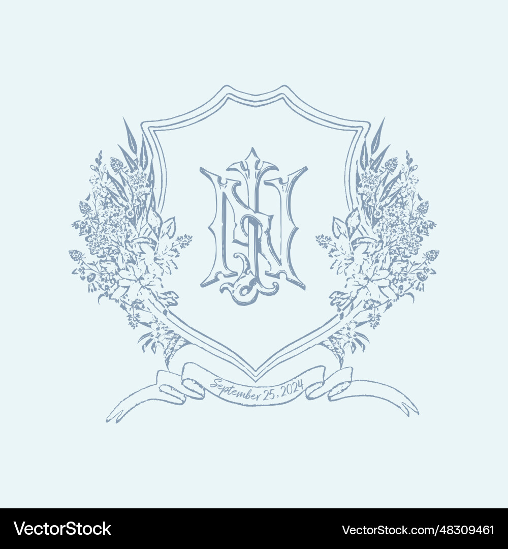 Vintage nj jn initial monogram with floral wedding