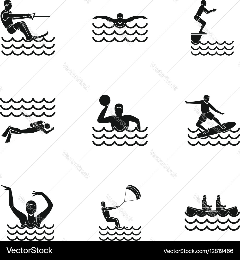 Active water sport icons set simple style Vector Image
