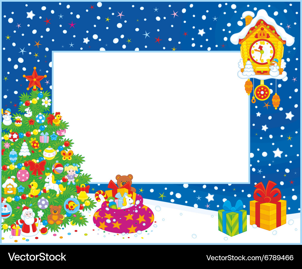 Border with christmas tree and gifts Royalty Free Vector