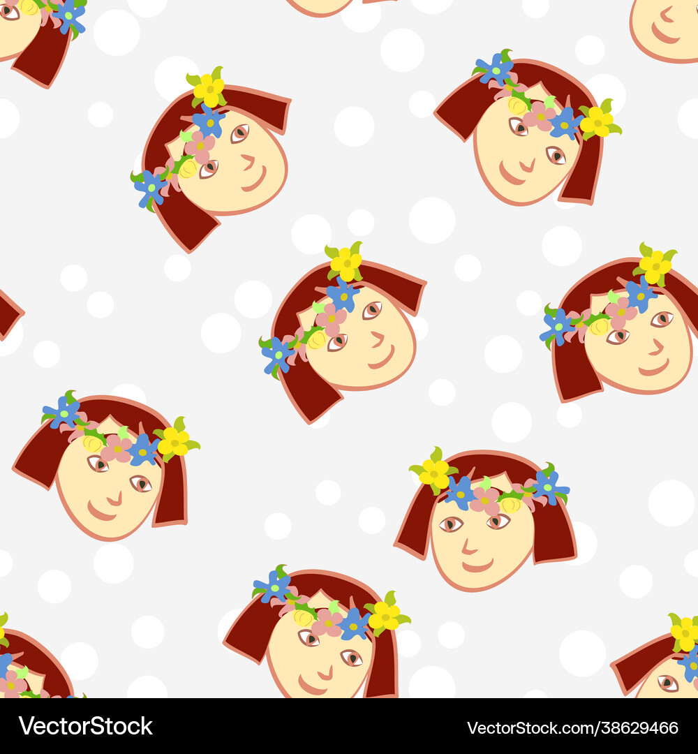 Cute girl smiley faces repeat pattern Royalty Free Vector