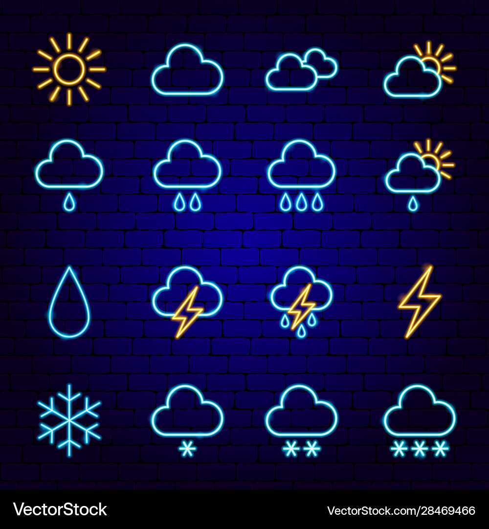 Neon Weather Icons - Forecast Set Royalty Free Vector Image