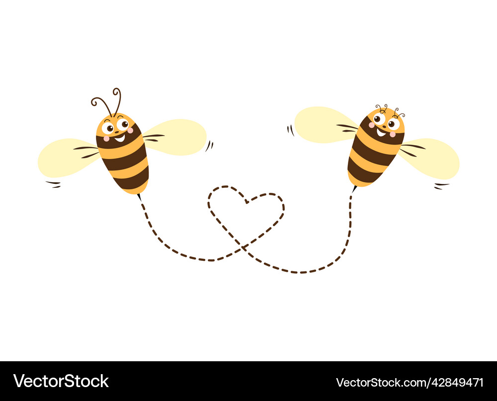 Cartoon bee flying on a dotted route isolated Vector Image