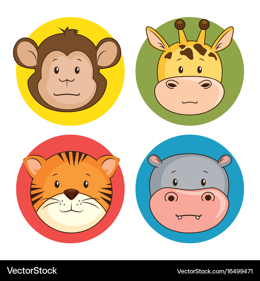 Cute adorable animal icon set Royalty Free Vector Image