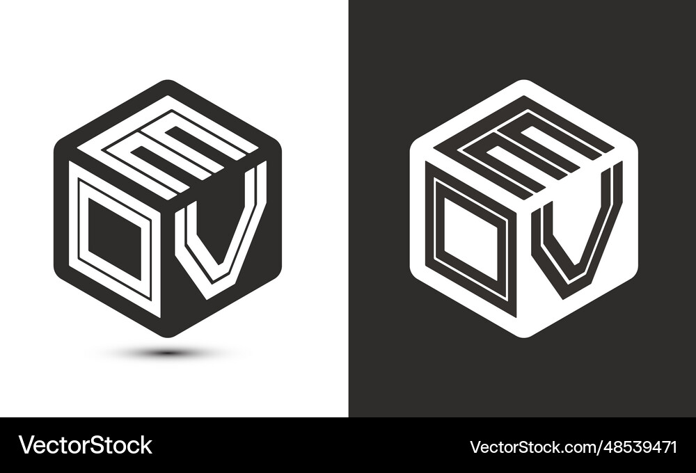 Eov letter logo design with cube modern Royalty Free Vector