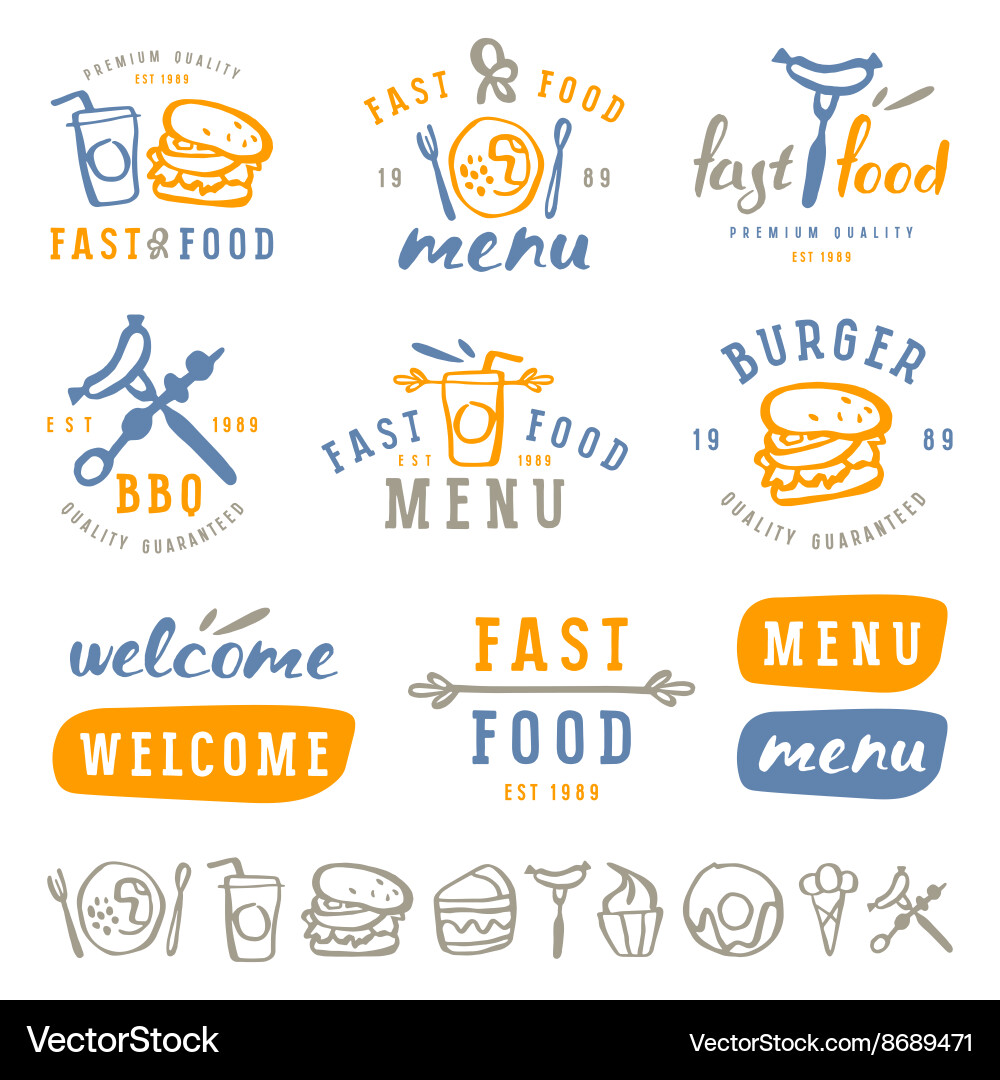 Fast food labels template in brush drawing style Vector Image