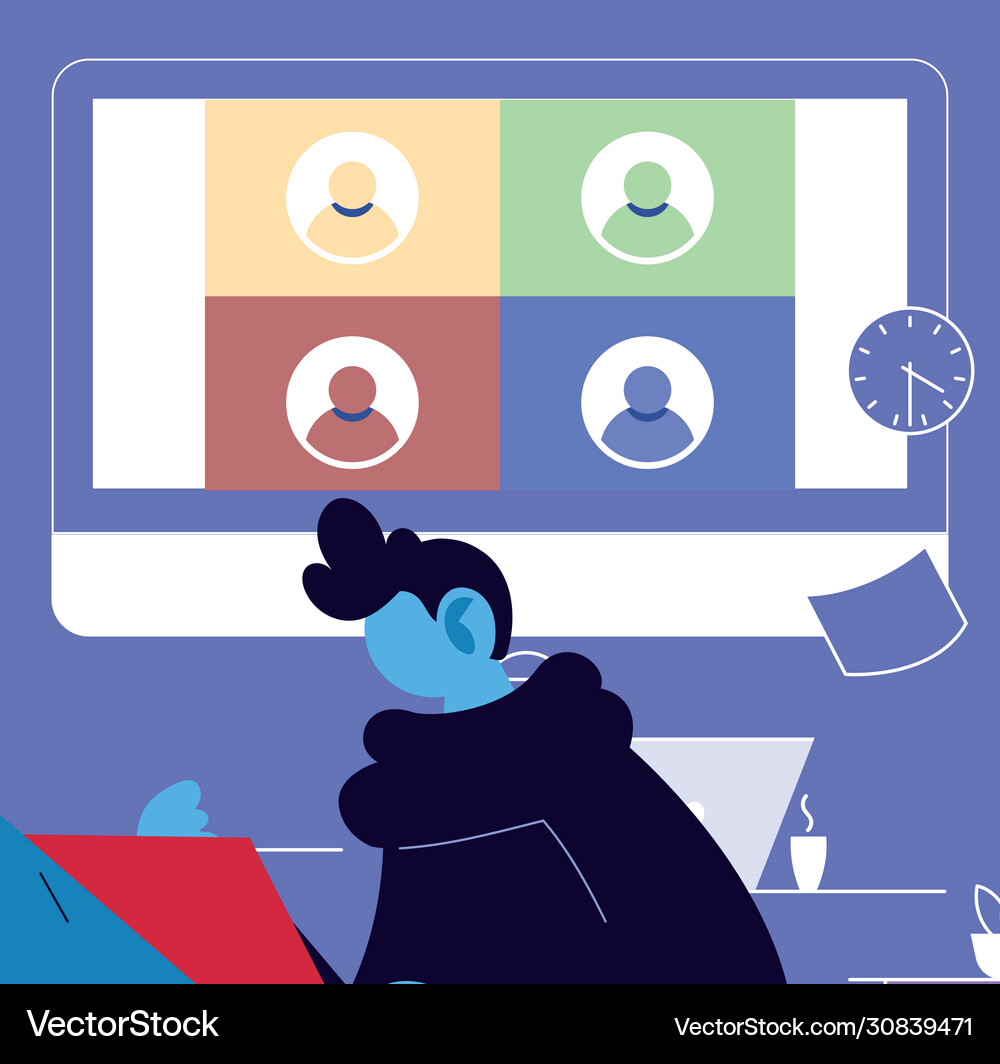 Man connected online laptop at home Royalty Free Vector