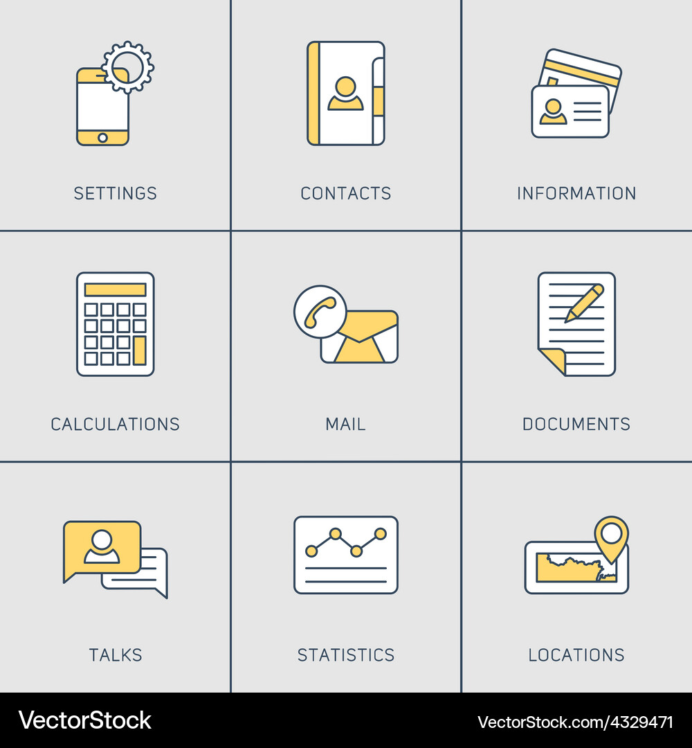 Set modern thin line icons settings contacts Vector Image