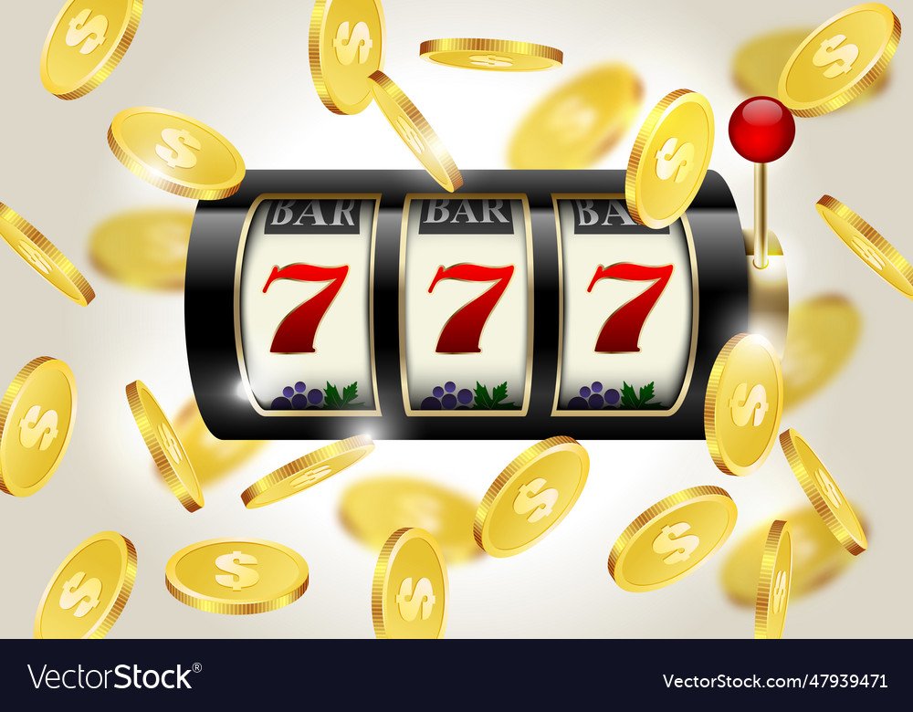 Slot machine with lucky seven and falling golden Vector Image
