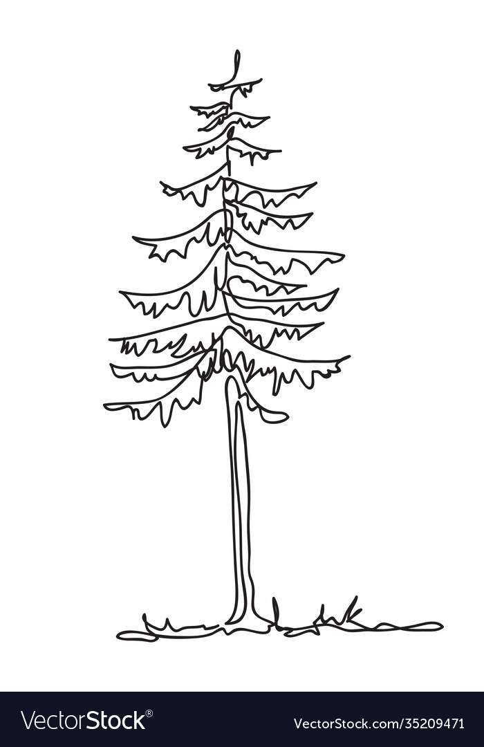 Tree continuous line art drawing Royalty Free Vector Image