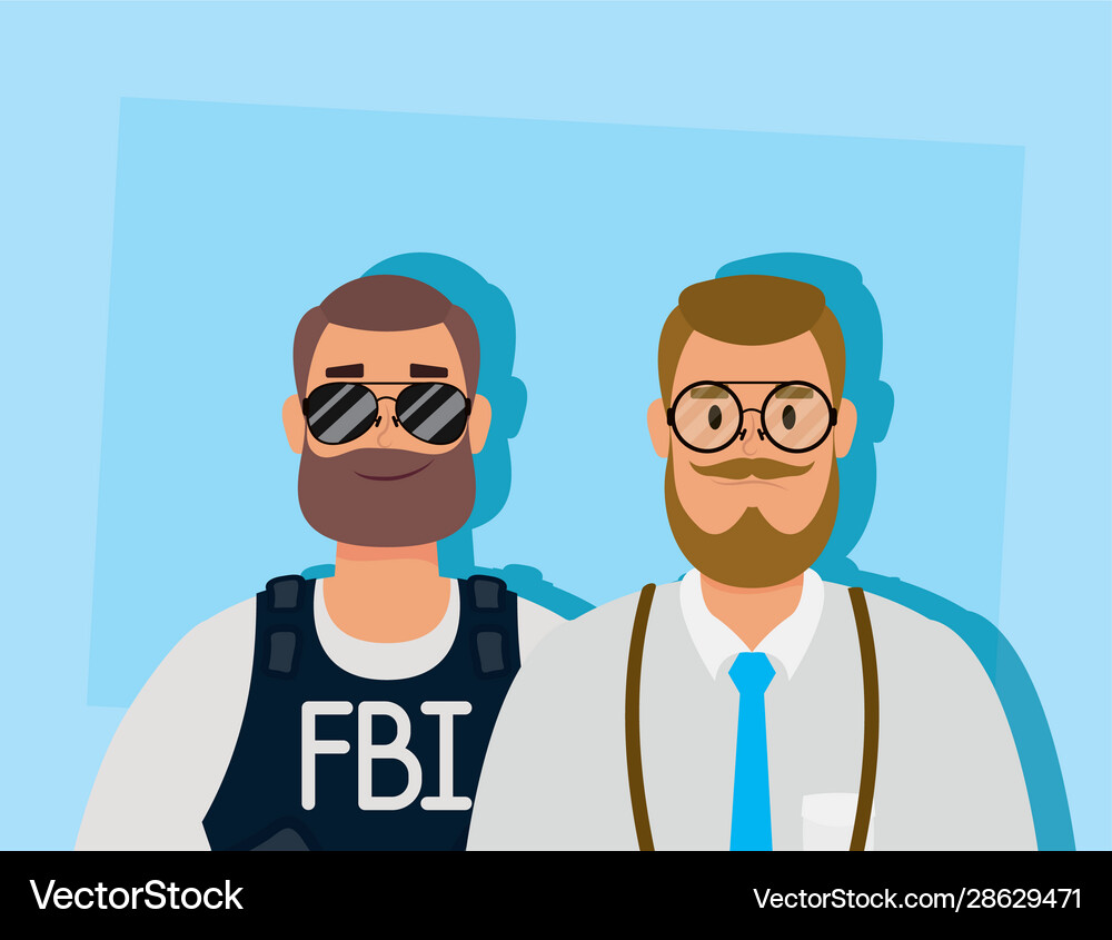 Young man with beard and fbi agent Royalty Free Vector Image