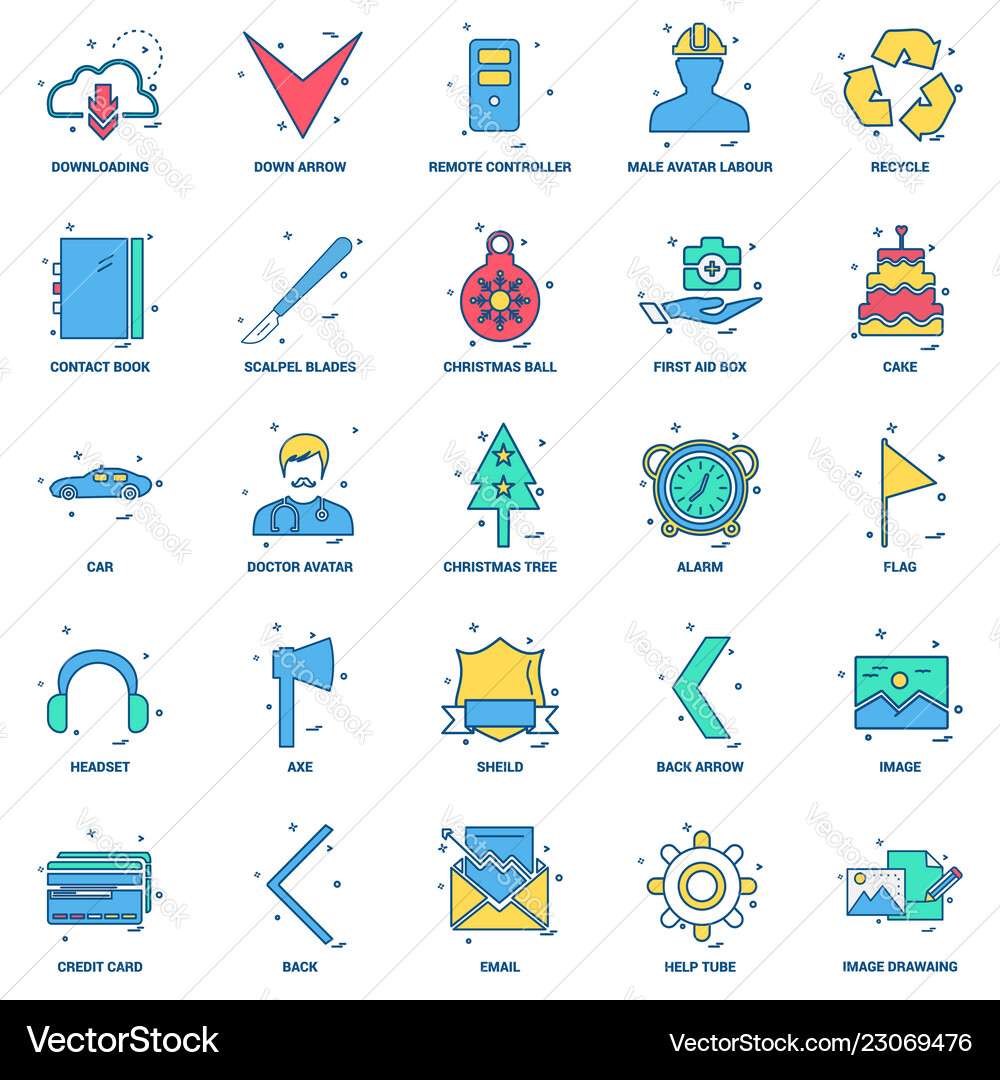 25 business concept mix flat color icon set Vector Image