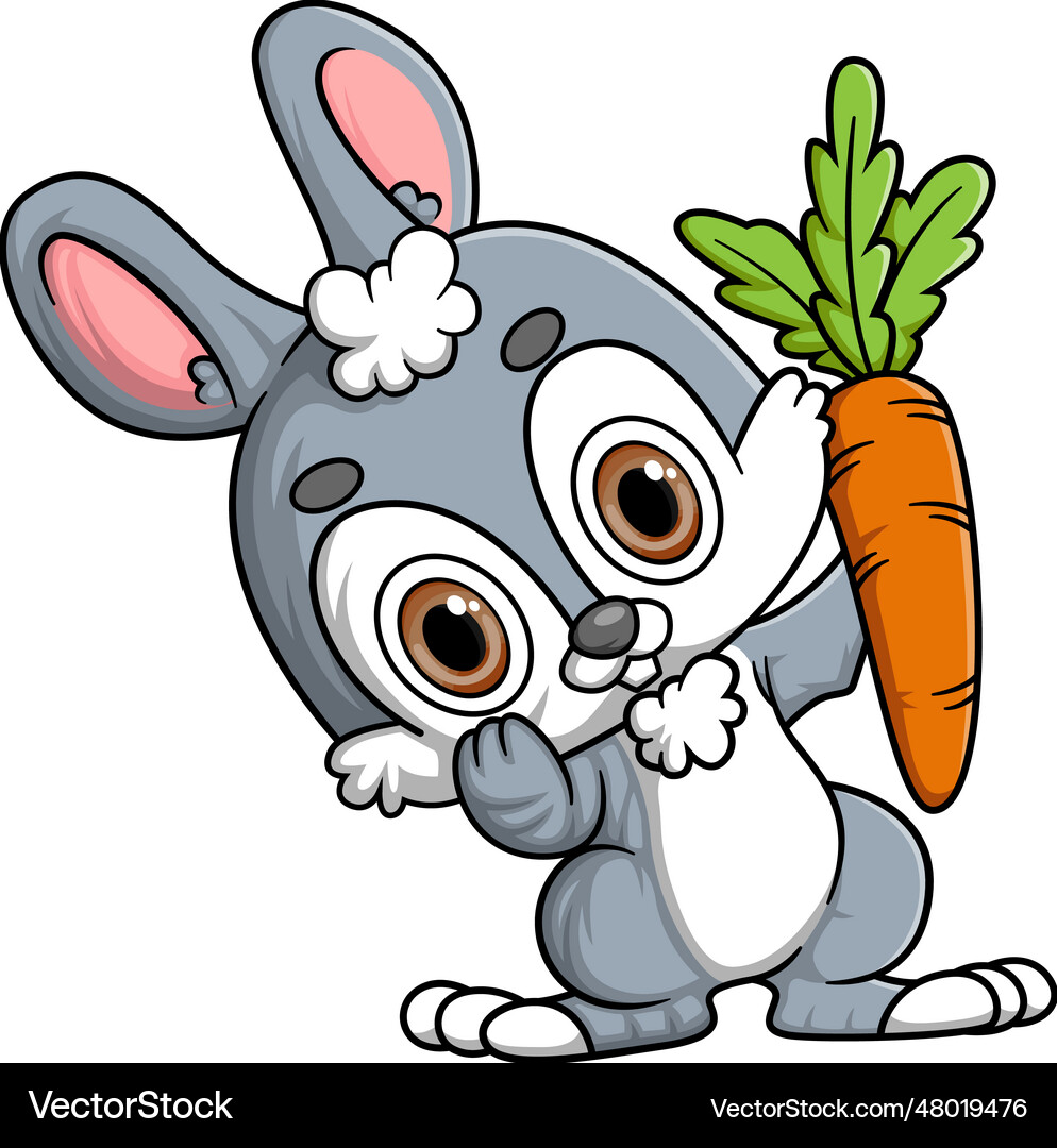Cartoon funny rabbit holding big carrot Royalty Free Vector