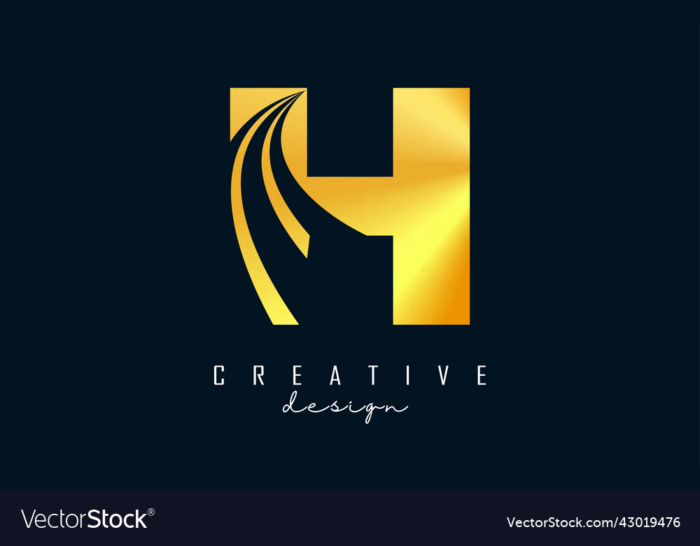 Creative golden letter h logo with leading lines Vector Image