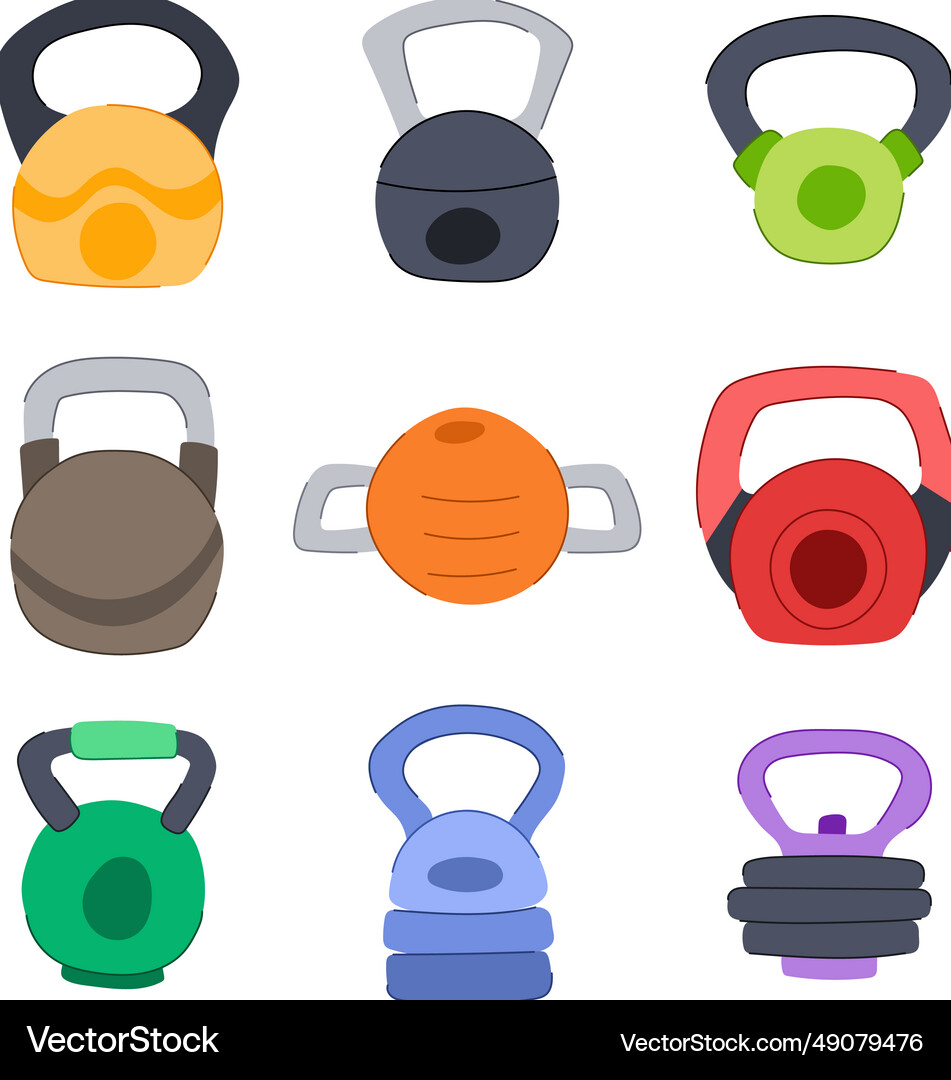 Fitness kettlebell set cartoon Royalty Free Vector Image
