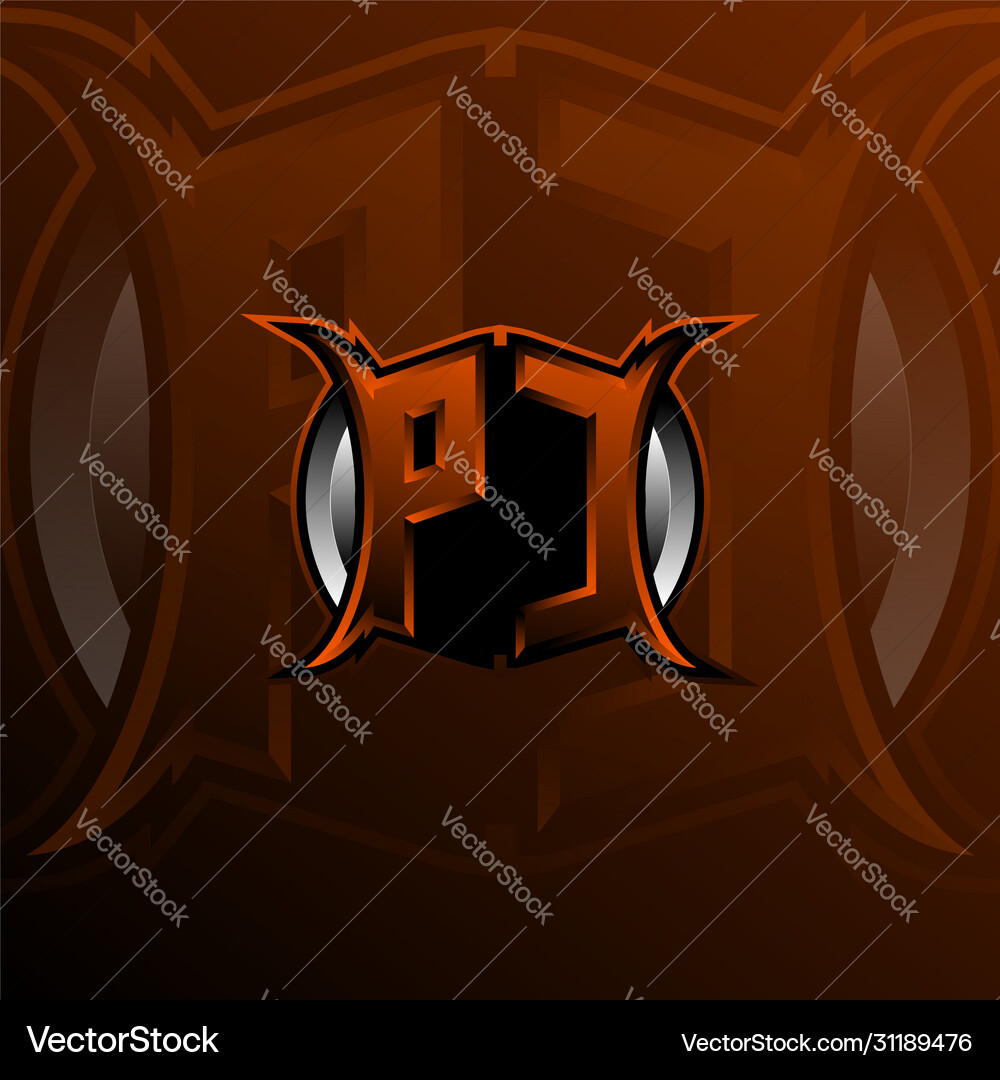 Pc logo letter design in orange color Royalty Free Vector