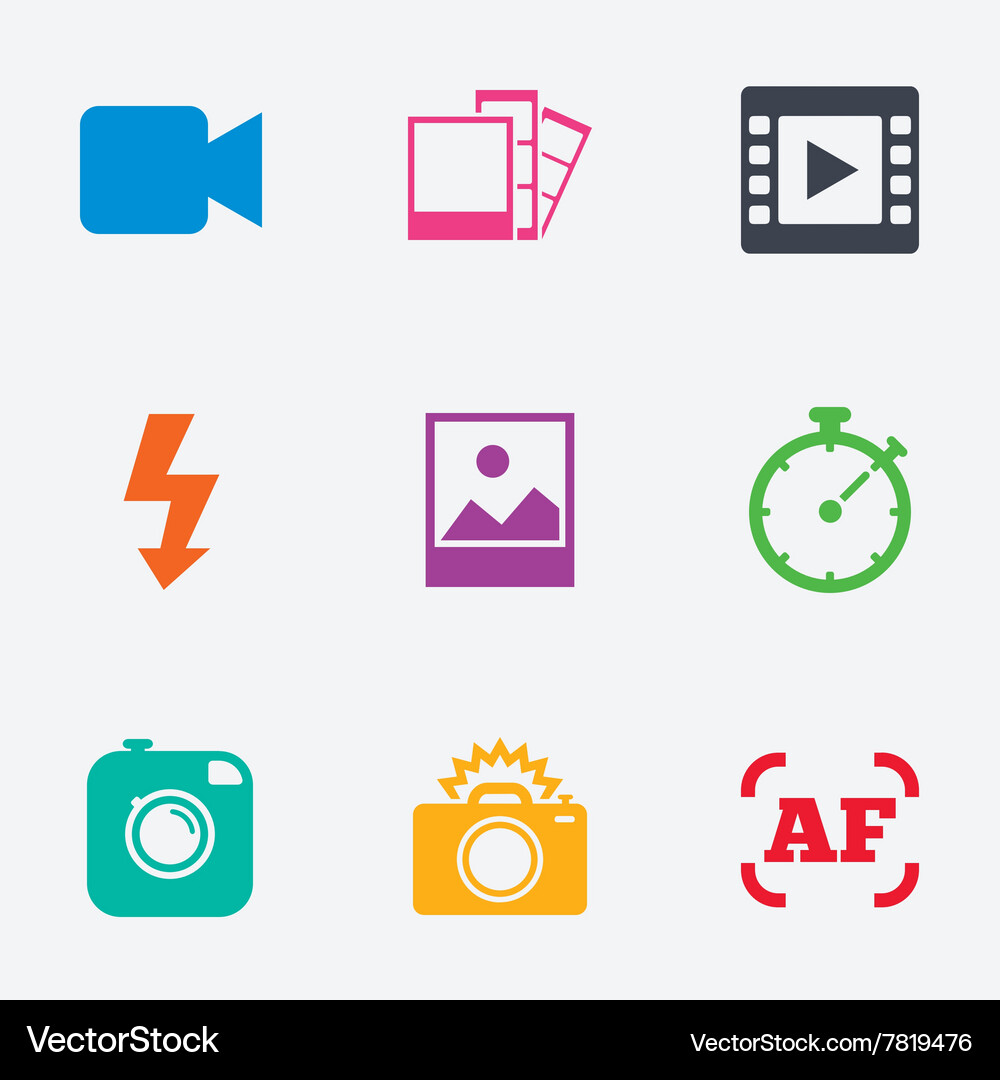 Photo video icons Camera photos and frame Vector Image