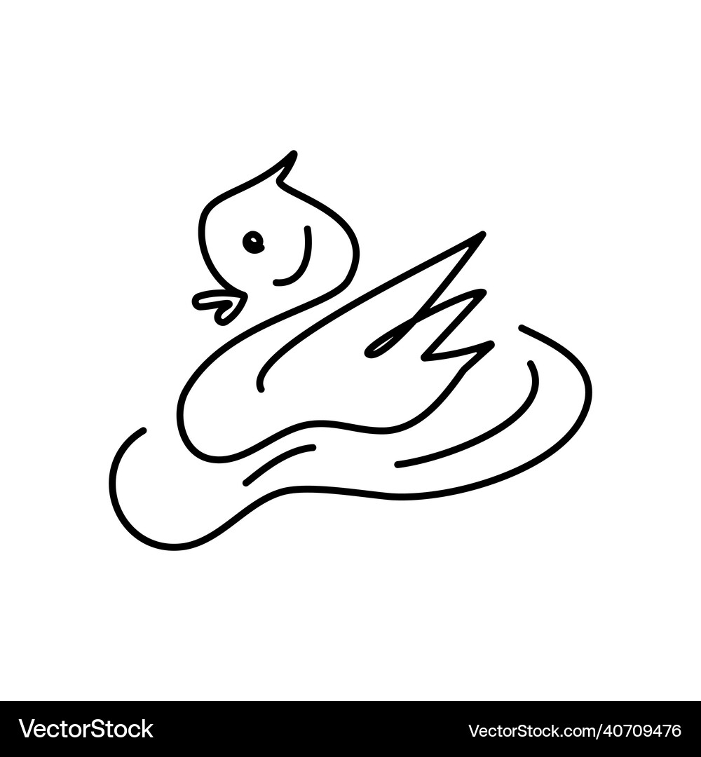 Solid line contour drawing of swan bird chick Vector Image