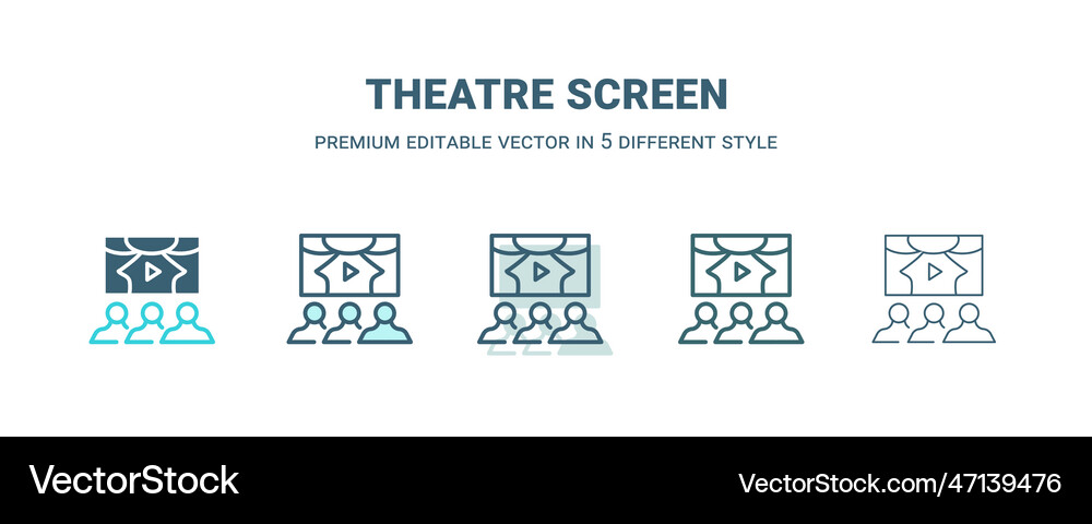 Theatre screen icon in 5 different style outline Vector Image