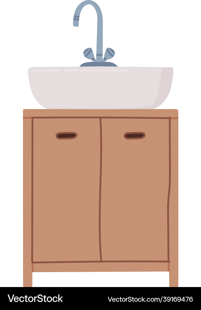 White bathroom sink basin with tap and drawer Vector Image
