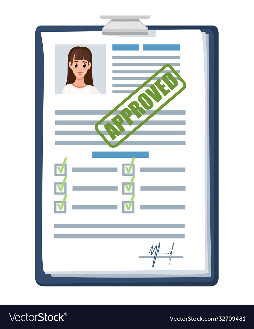 Application documents with approved stamp Vector Image