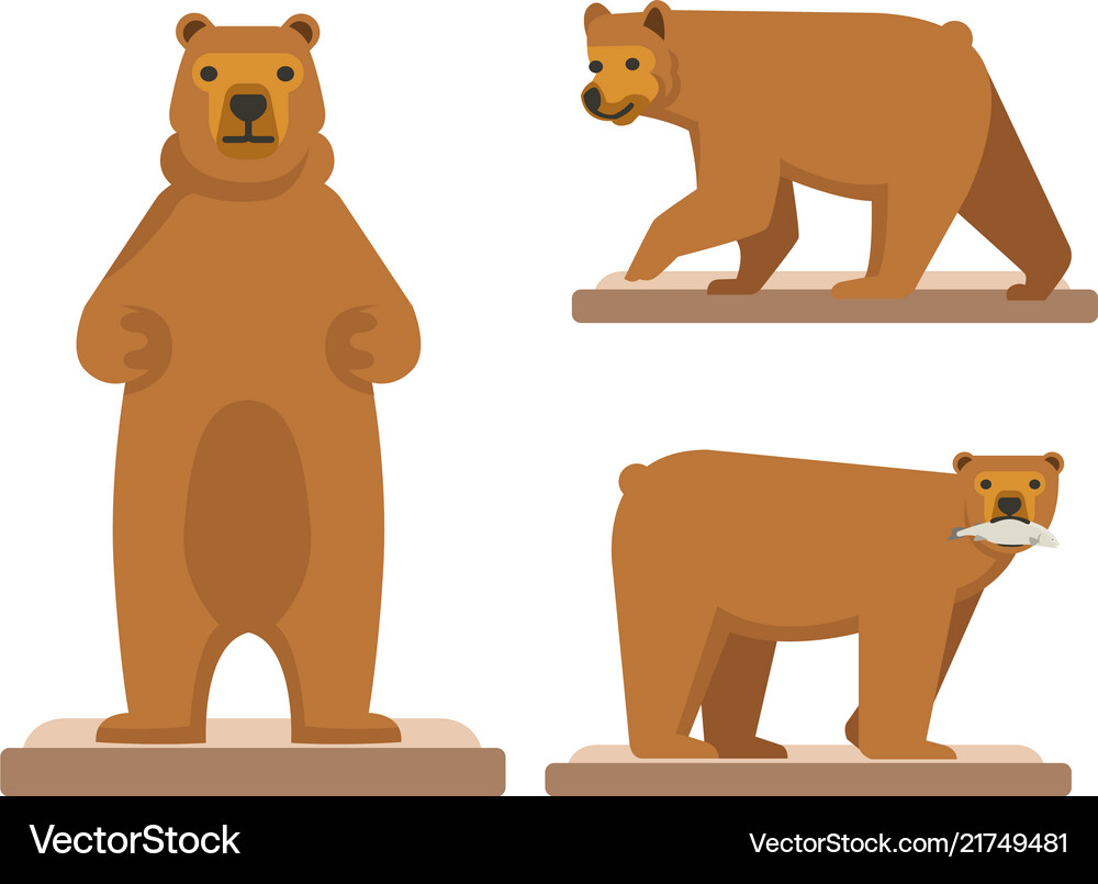 Big brown forest bear set of three Royalty Free Vector Image