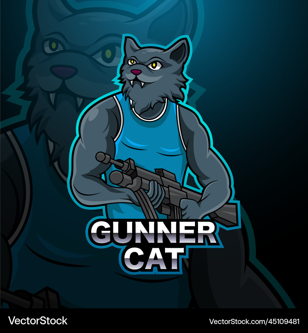 Cat gunner esport mascot logo Royalty Free Vector Image