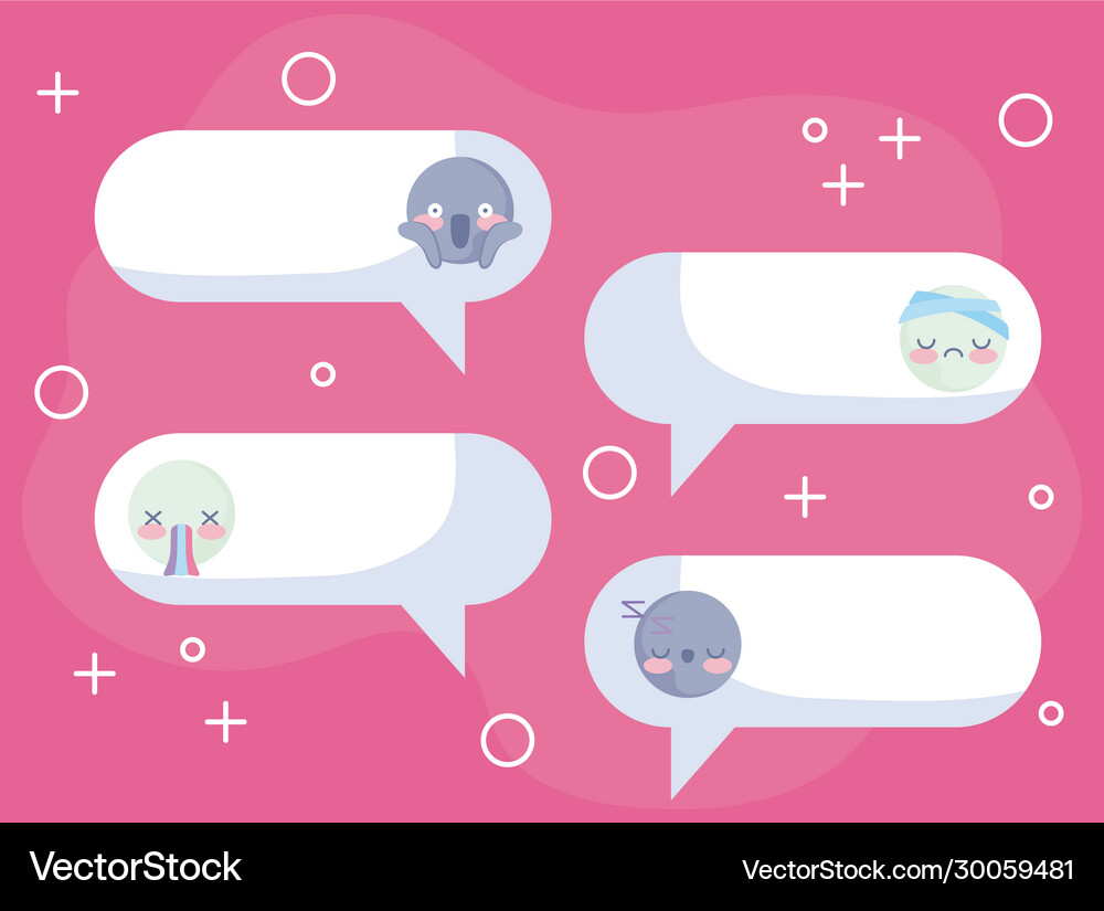 Chat with cute emojis with expressions over pink Vector Image