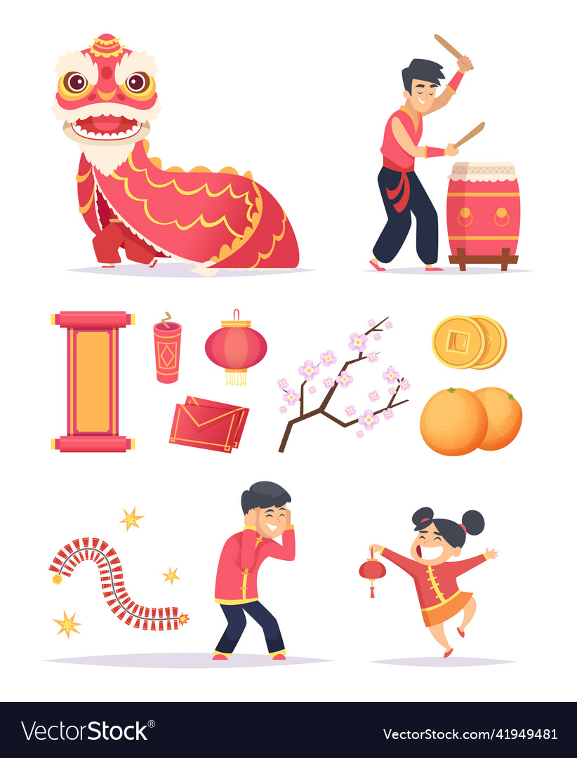 Chinese new year dragon firecrackers paper Vector Image