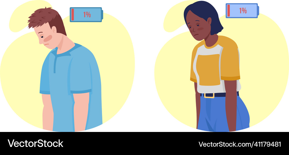 Exhausted people semi flat color character set Vector Image