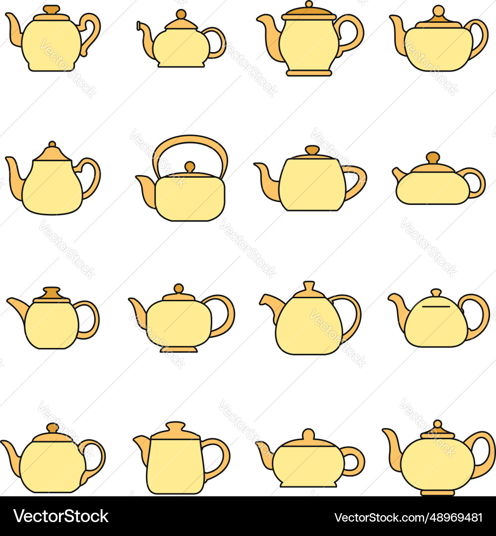 Kettle teapot icons set color Royalty Free Vector Image