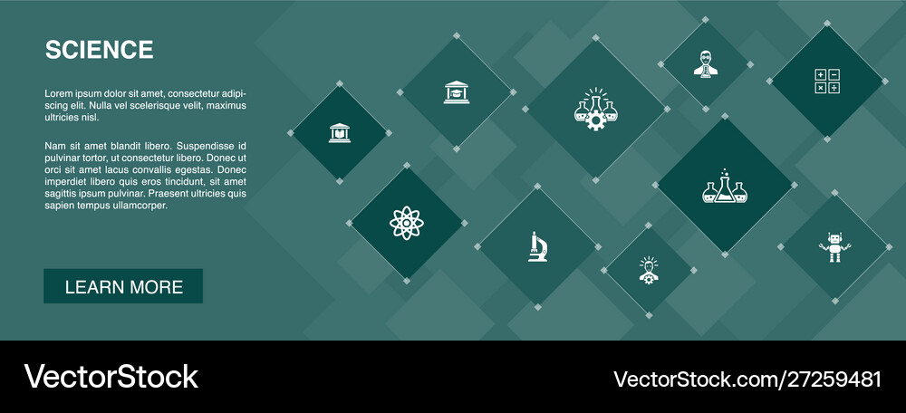 Science banner 10 icons conceptinvention physics Vector Image