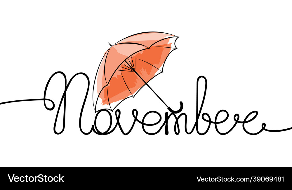 Word november is drawn with a single line Vector Image