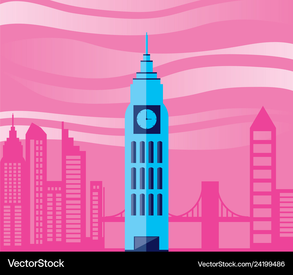 Buildings cityscape scene sky pink Royalty Free Vector Image