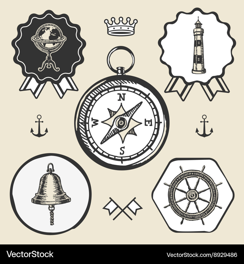 Compass bell lighthouse marine nautical icon sign Vector Image