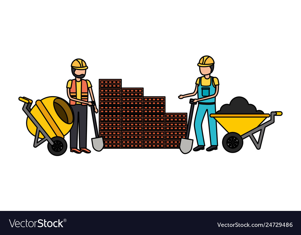 Construction workers with toolkit Royalty Free Vector Image