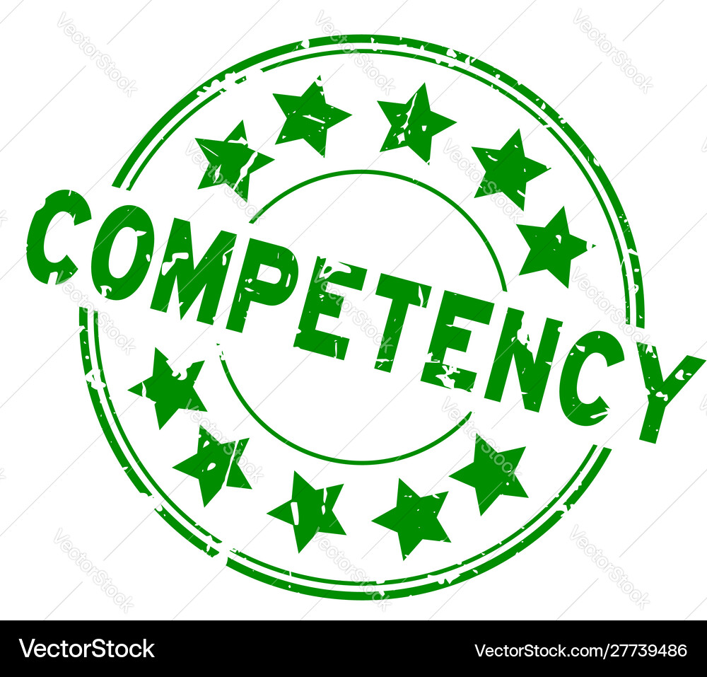 Grunge green competency word round rubber seal Vector Image