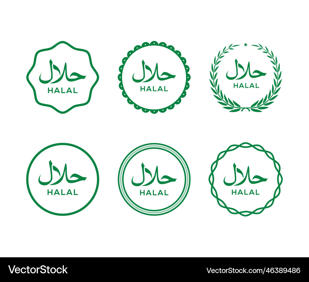Halal food certified icon labels Royalty Free Vector Image
