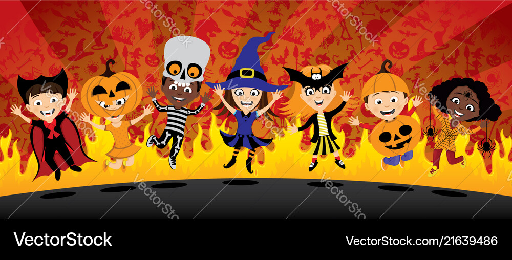 Halloween party and a group children Royalty Free Vector