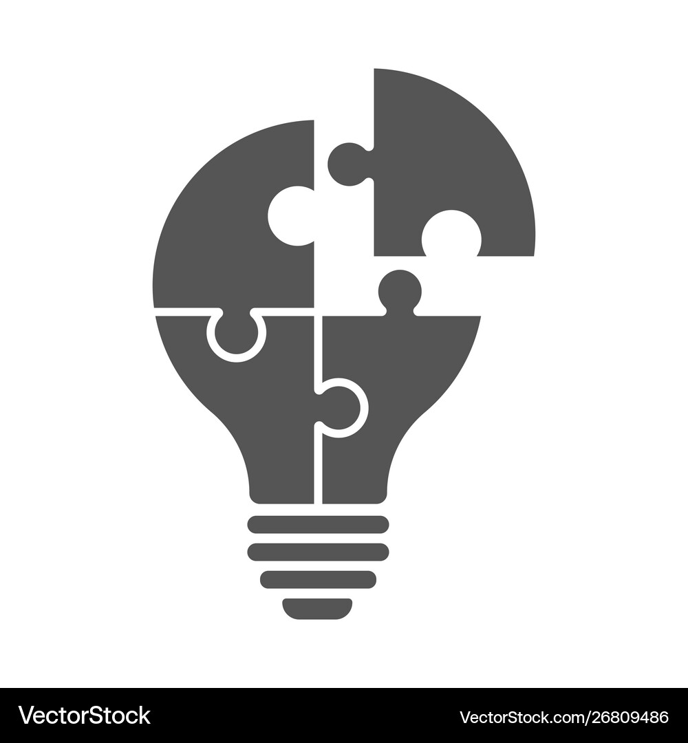 Logo with lamp in puzzle view isolated on white Vector Image