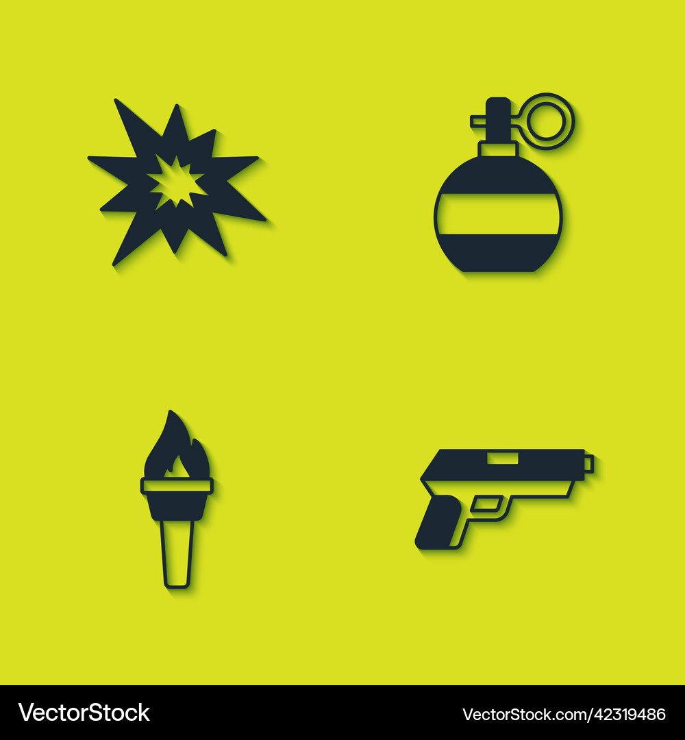 Set bomb explosion pistol or gun torch flame Vector Image