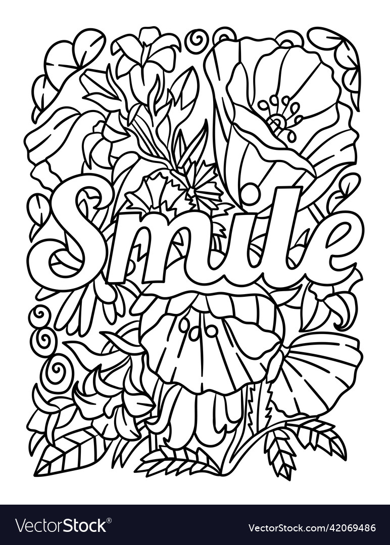 Smile motivational quote coloring page for adults Vector Image