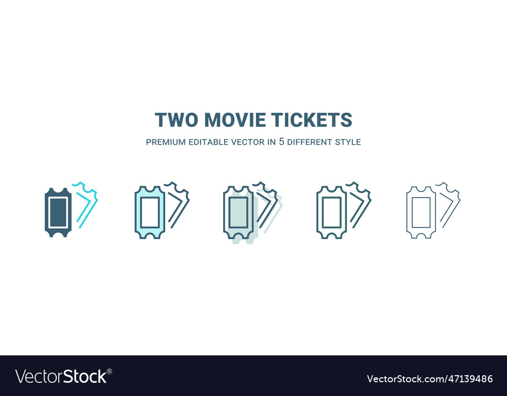 Two movie tickets icon in 5 different style Vector Image Two movie tickets icon in 5 different style Vector Image