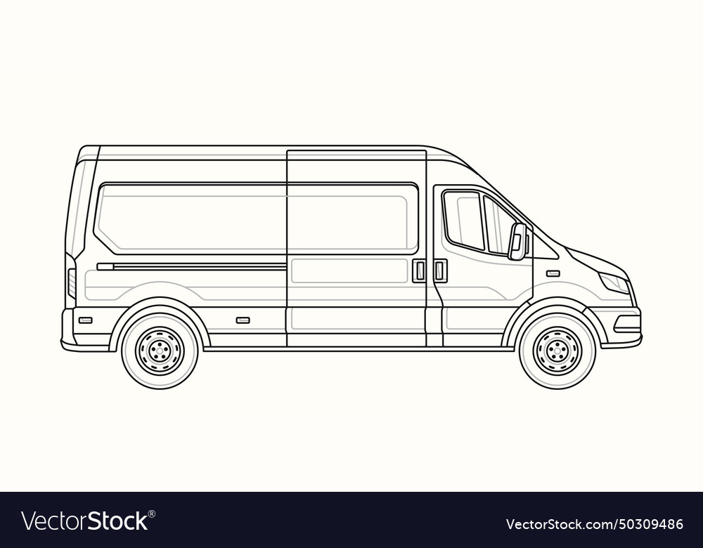 Van linear side view Royalty Free Vector Image