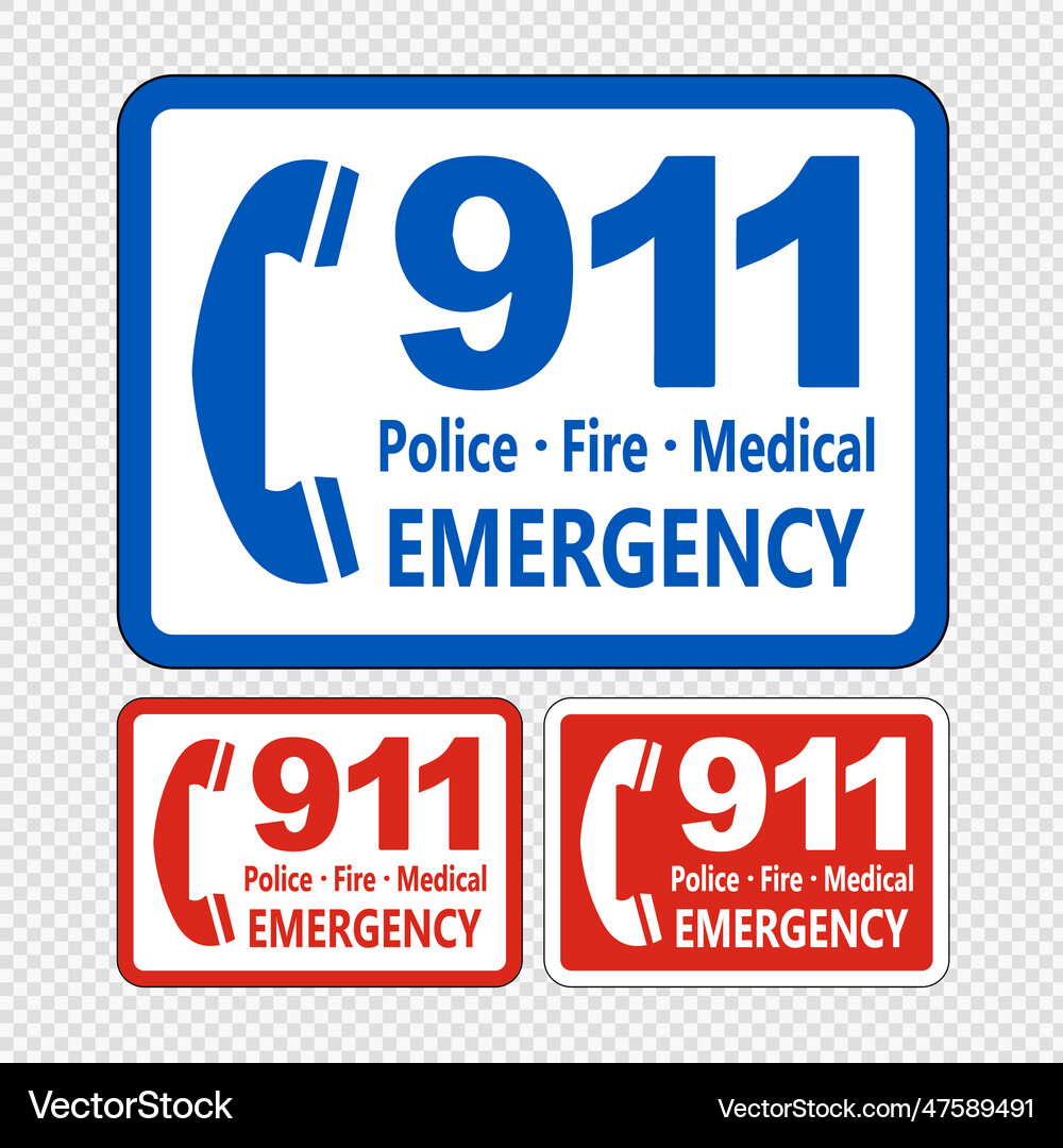Call 911 sign on transparent background Royalty Free Vector