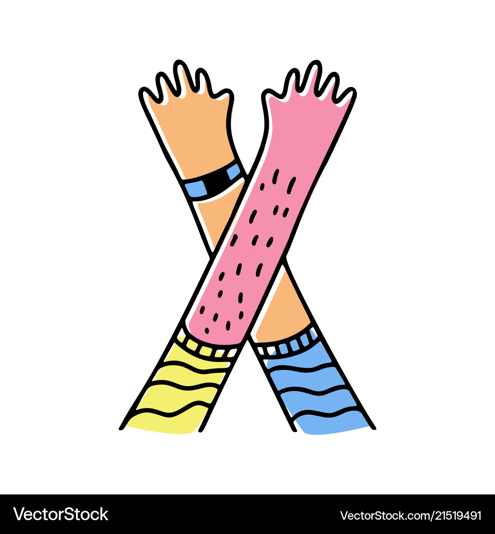 Crazy hands alphabet hand drawn letter x Vector Image