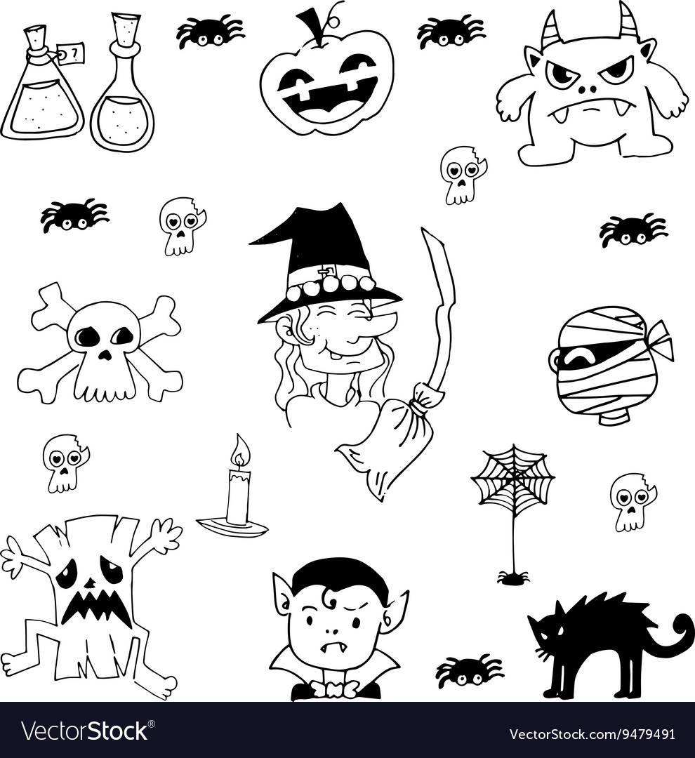 Doodle set halloween flat Royalty Free Vector Image