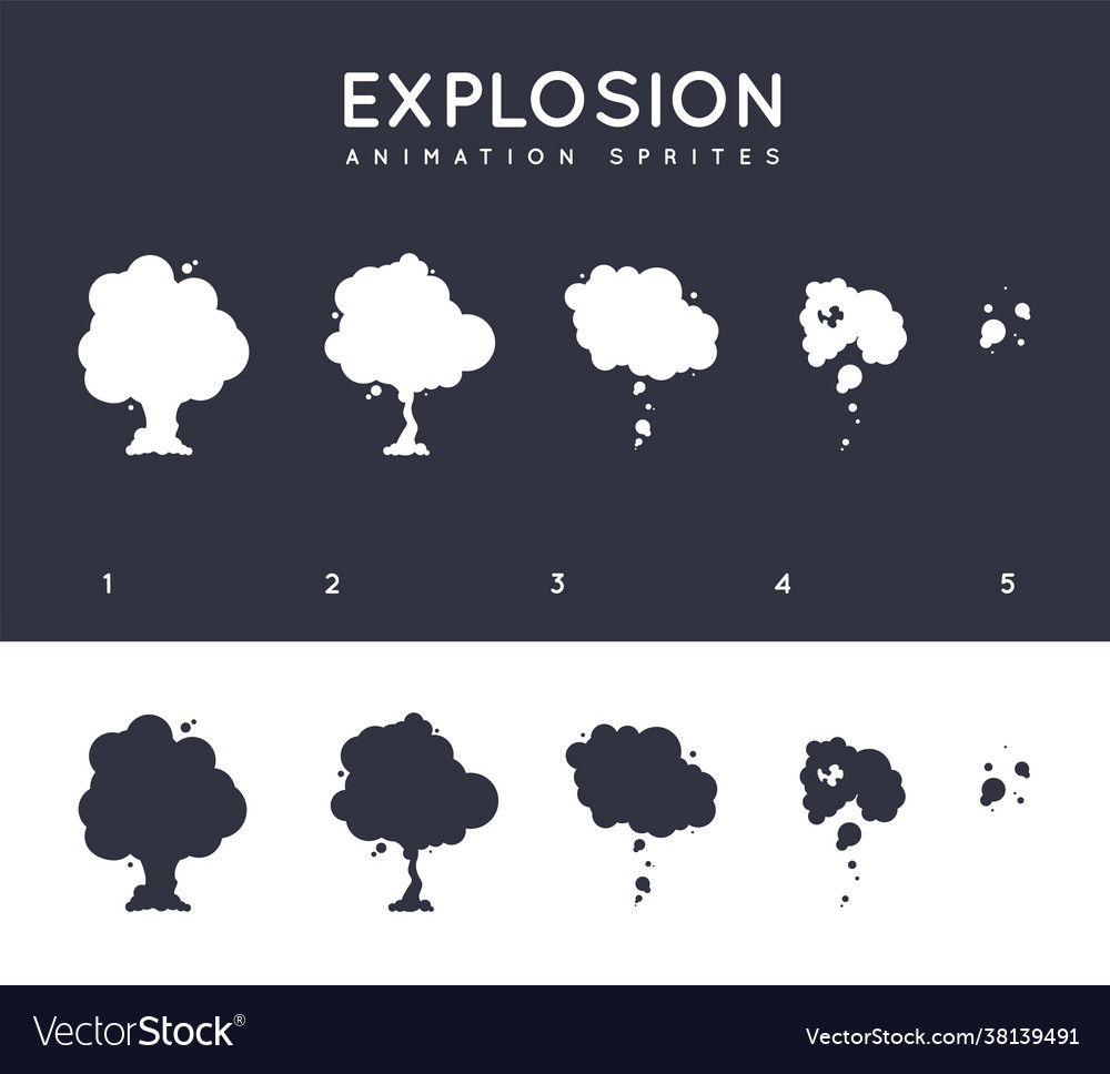 Explosion explode effect animation with smoke Vector Image