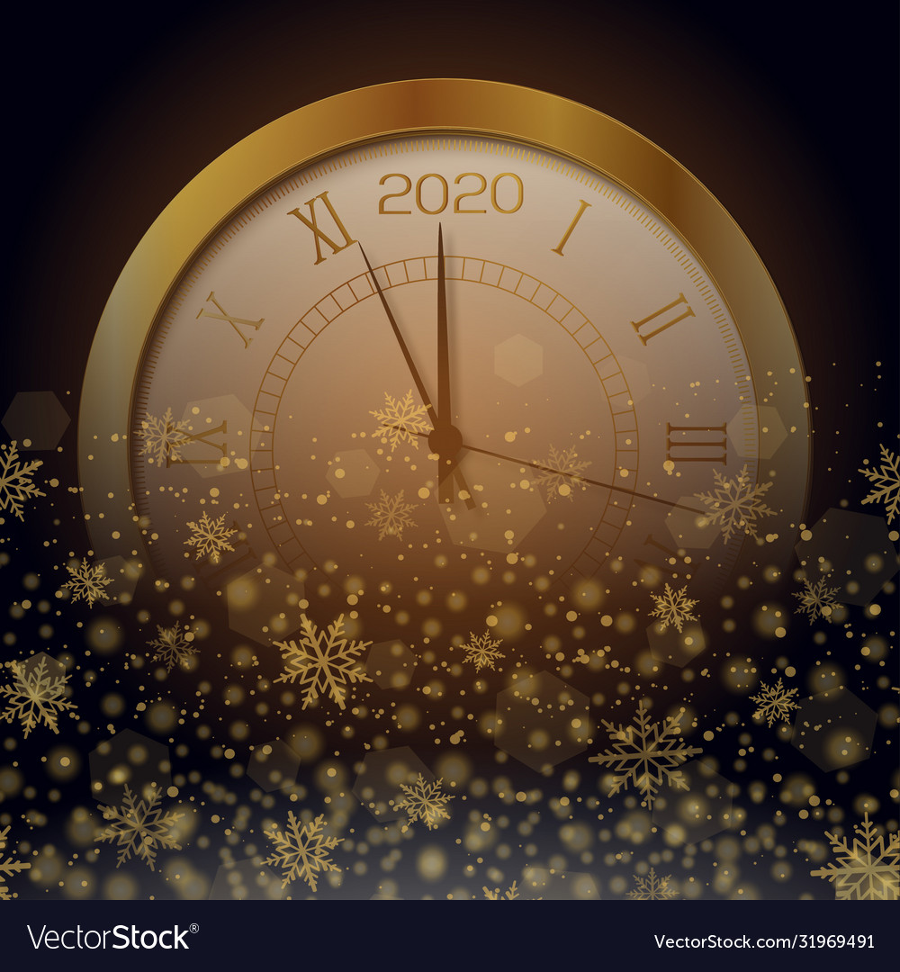 Happy new year card with gold clock Royalty Free Vector